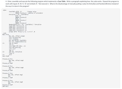 Solved Enter Assemble And Execute The Following Program Chegg Com