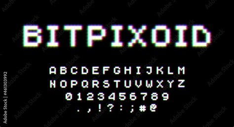 Retro S Styled Typeface With Neon Glow Pixel Video Game Bit Font Set Of Retro Style Latin