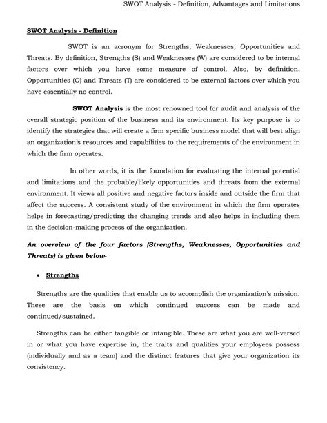 SOLUTION Swot Analysis Definition Advantages And Limitations Studypool