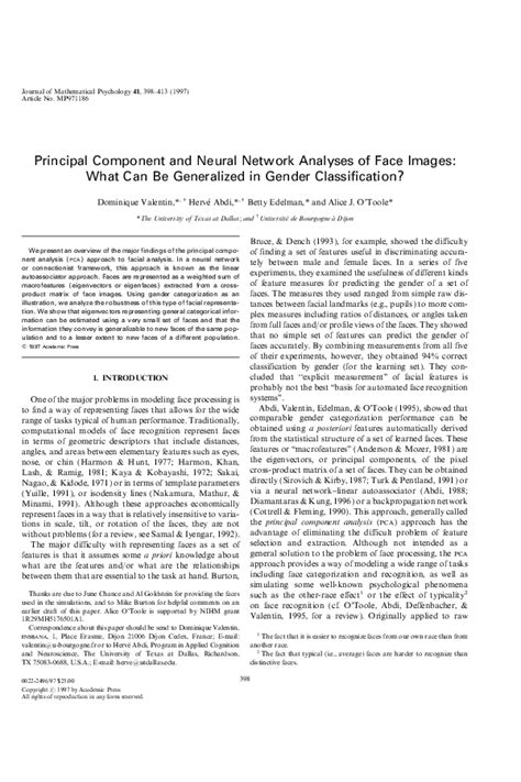 Pdf Principal Component And Neural Network Analyses Of Face Images