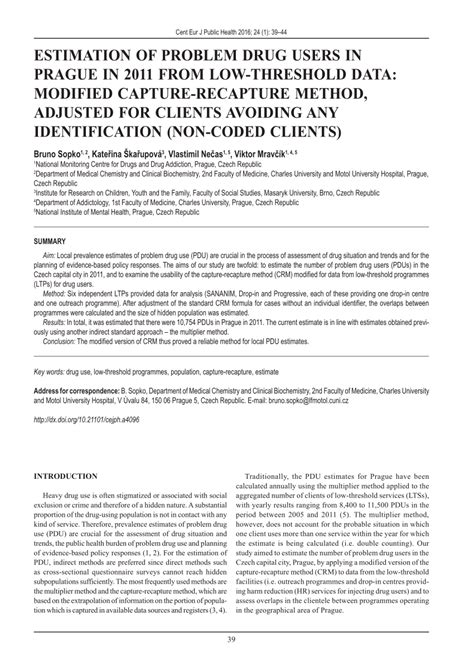 Pdf Estimation Of Problem Drug Users In Prague In 2011 From Lowthreshold Data Modified