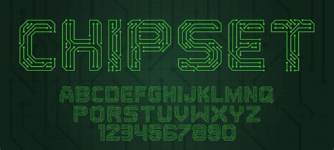 Digital Chip Circuit Font Tech Typography Alphabet Letters And Numbers Stylised As Circuit