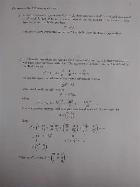 solved 5 answer the following questions a a matrix a is