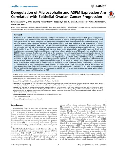 Pdf Deregulation Of Microcephalin And Aspm Expression Are Correlated