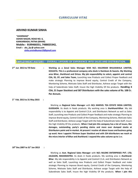 Resume Arvind Kumar Sinha 3 F Doc Sales Business