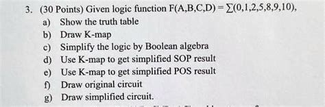 [get answer] 3 30 points given logic function f a b c d ∑ 0 1 2 5