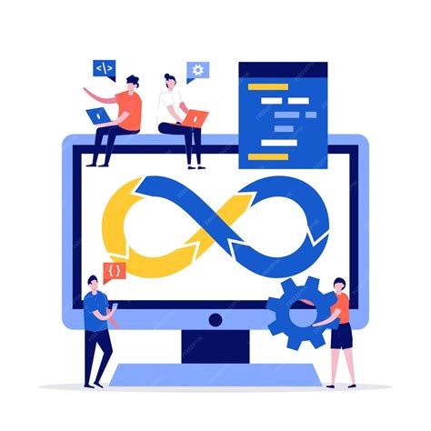 Premium Vector Programmers At Work Concept With People Characters And Huge Computer