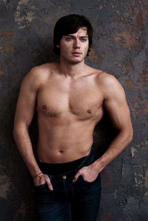 Handsome Man Shows Athletic Naked Muscular Body Stock Image Image Of