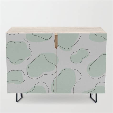 Modern Abstract Pastel Green Blobs With Outline Credenza Pastel Green