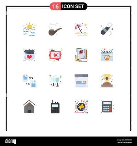Stock Vector Icon Pack Of 16 Line Signs And Symbols For Sea Beach Sun Pipe Summer Editable