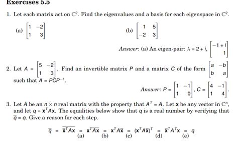 solved exercises 5 5 1 let each matrix act on c find the