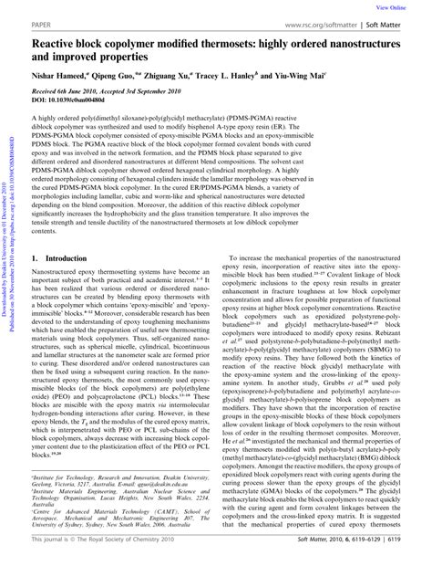 Pdf Reactive Block Copolymer Modified Thermosets Highly Ordered