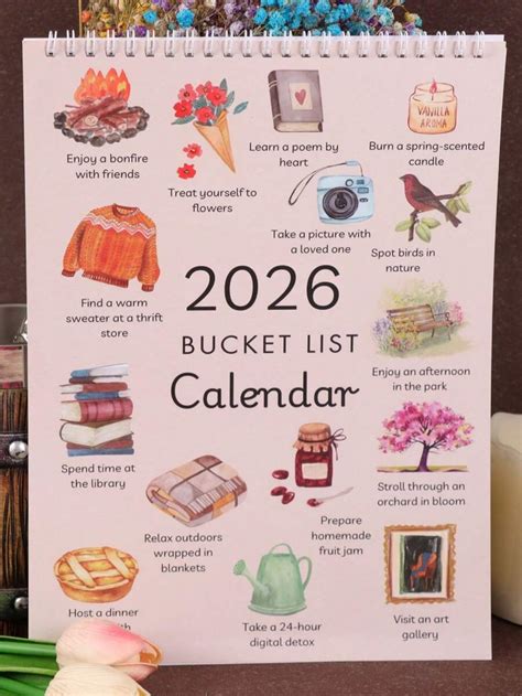 Bucket List Calendar 2026 Small Monthly Calendar 2026 Vertical Ruled Blocks Thick Paper