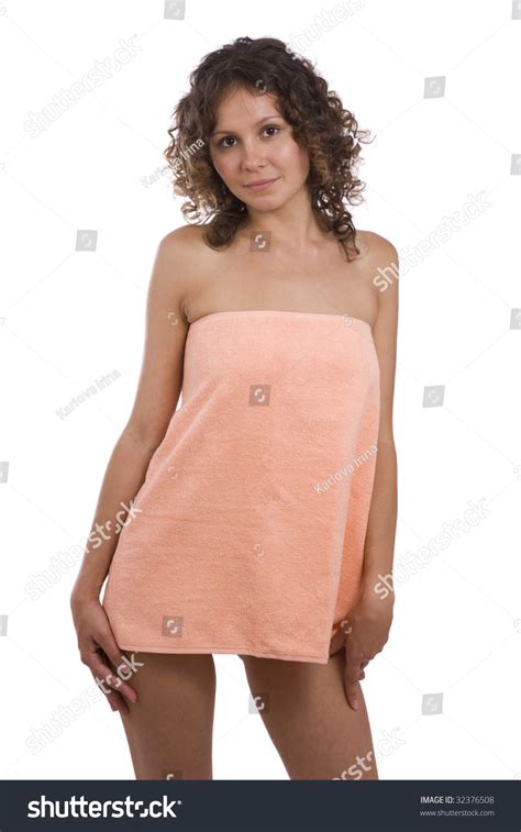 Woman Wrapped In A Peach Coloured Bath Towel Sexy Girl Wearing Towel