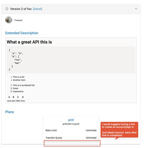 prompt user to create account log on devportal plans versions plans