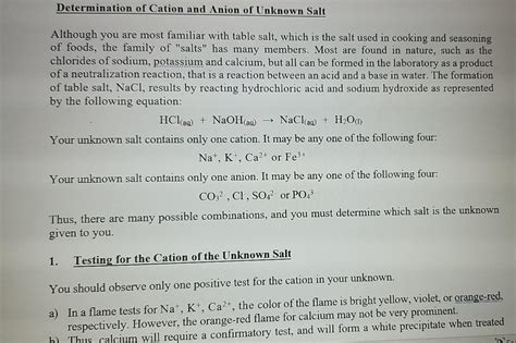 Solved Determination Of Cation And Anion Of Unknown Salt