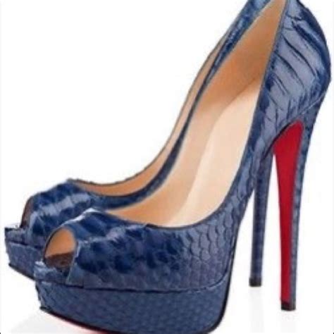 Christian Louboutin Navy Python Leather Peep Toe Gem