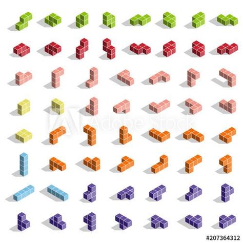 Cubes For Tetris Isometry Isolated On White Background Vector Illustration Vector