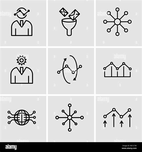 set of 9 simple editable icons such as decreasing chart data analytics