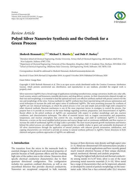 Pdf Polyol Silver Nanowire Synthesis And The Outlook For A Green Process