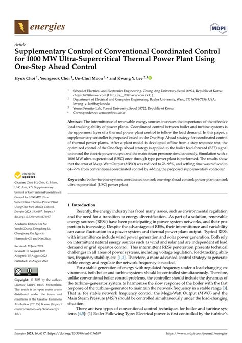 Pdf Supplementary Control Of Conventional Coordinated Control For