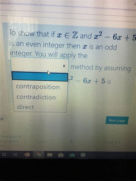 Solved Of To Show That If X E Z And X2 6x 5 Is An Even