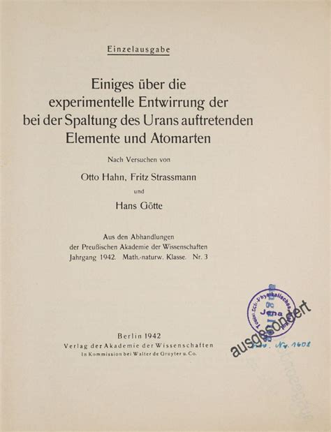 At Auction Physik Kernspaltung Hahn Fritz Strassmann U Hans Götte