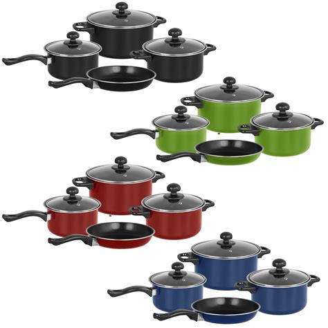 Non Stick 7 Pcs Cookware Set Cooking Casserole Pot Frying Pan Saucepan With Lids