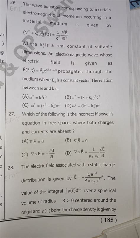 Which Of The Following Is The Incorrect Maxwells Equation In Free Space
