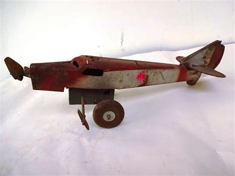 Antique Tin Toy Clockwork Airplane Propeller Aircraft Tin Toy Fighter