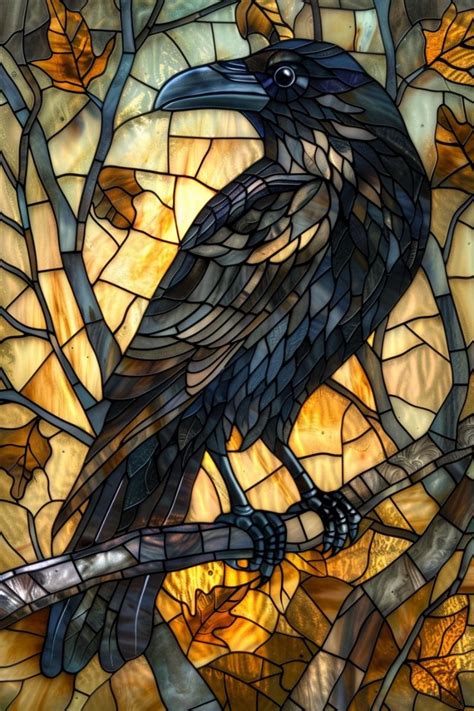 Intricate Crow Design Stained Glass Suncatcher Stained Glass