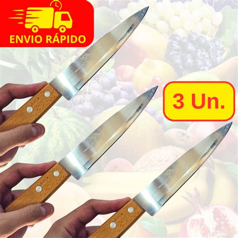 3 Faca Para Cozinha Com Cabo De Madeira De Qualidade Afiada Premium 6