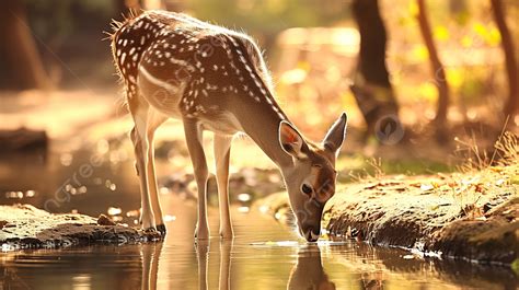 A Cute Spotted Deer Drinking Water Background Deer Wildlife Wild
