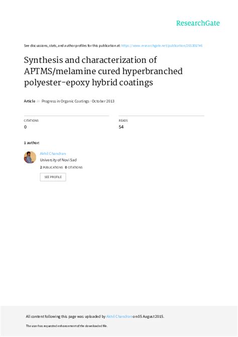 Pdf Synthesis And Characterization Of Aptms Melamine Cured