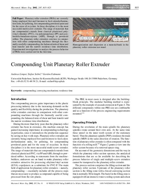 Pdf Compounding Unit Planetary Roller Extruder