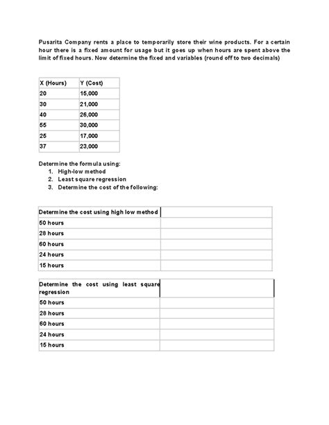 High Low Method And Least Square Regression Problem Pusarita Company Rents A Place To