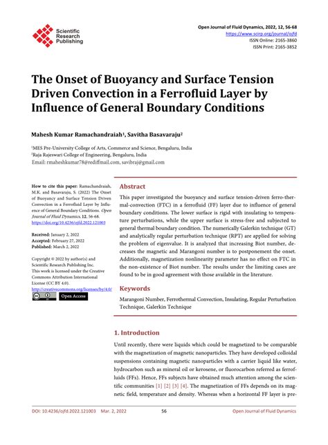 Pdf The Onset Of Buoyancy And Surface Tension Driven Convection In A
