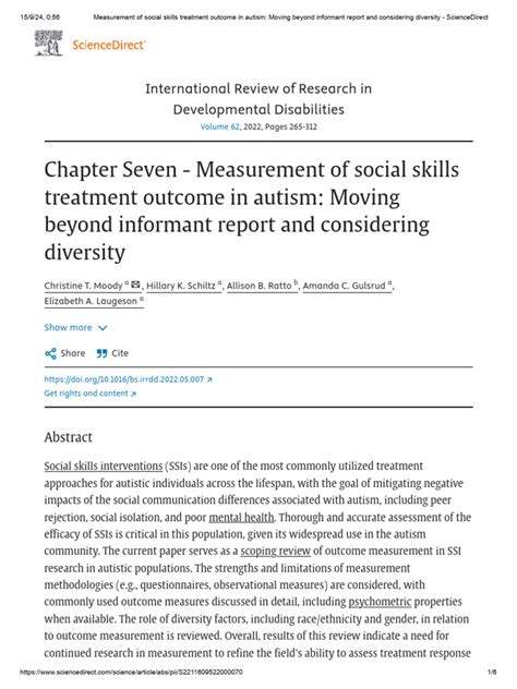 Measurement Of Social Skills Treatment Outcome In Autism Moving Beyond Informant Report And