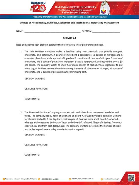 MGT 208 Management Science Activity 2.1 | PDF | Fertilizer | Loss Function