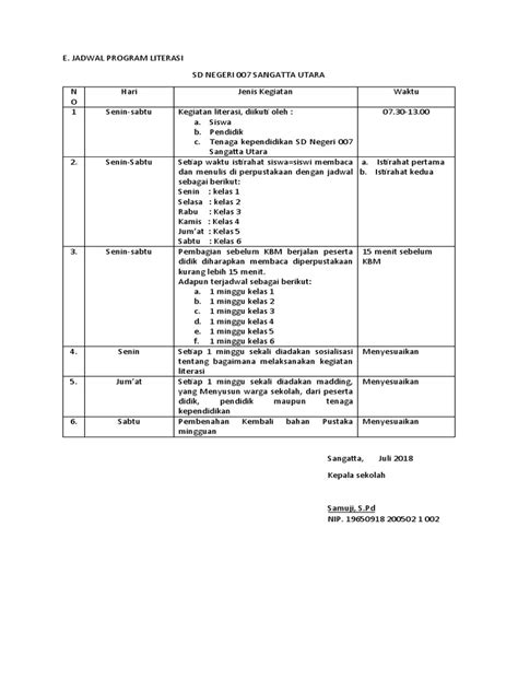 Jadwal Program Literasi Pdf