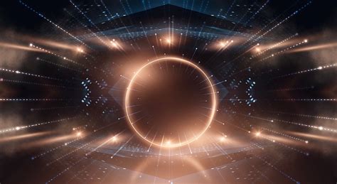 광선과 선으로 추상적인 현대 어두운 배경 기하학적 패턴이 있는 어두운 빈 장면입니다 황금 빛과 밤 추상적 인 파란색 배경 네온