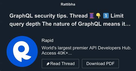 graphql security tips thread 🧵👇 thread from rapid rapid api rattibha