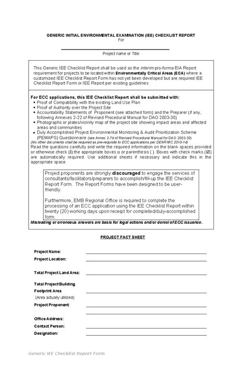 20 Generic Iee Checklist Form Generic Initial Environmental