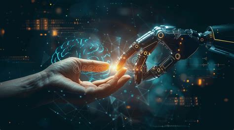 Human Robot Interaction A Human Hand Reaching Out To An Ai Robotic