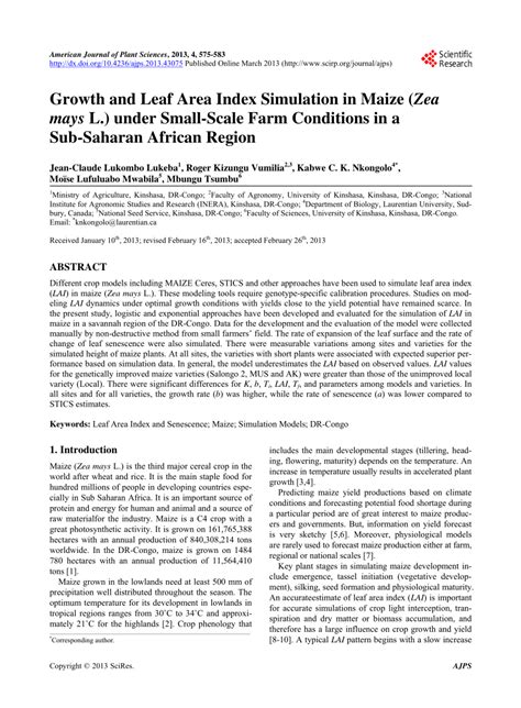 Pdf Growth And Leaf Area Index Simulation In Maize Zea Mays L Under Small Scale Farm