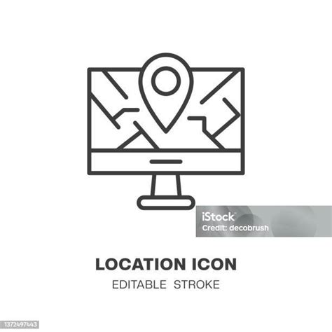 컴퓨터 위치 아이콘 내비게이션 아이콘 라인 아트 디자인의 도시 지도 편집 가능한 스트로크 벡터 일러스트레이션 0명에 대한 스톡 벡터 아트 및 기타 이미지 Istock