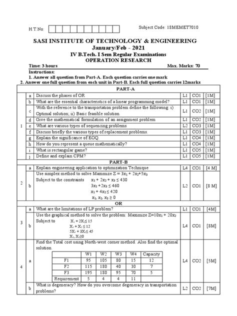Operation Research Model Paper 2 Pdf