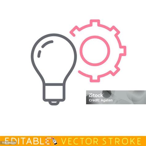 램프 및 기어 설정 아이콘 흰색 배경입니다 편집 가능한 스트로크를 사용 하 여 벡터를 쉽게 변경할 수 있습니다 기어 기계 부분에 대한 스톡 벡터 아트 및 기타 이미지
