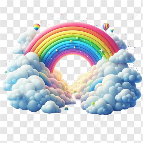 투명 배경에 구름이 있는 3d 화려한 무지개 벡터 그림 구름과 3d 화려한 무지개 벡터 일러스트 레이 션 투명한 배경에