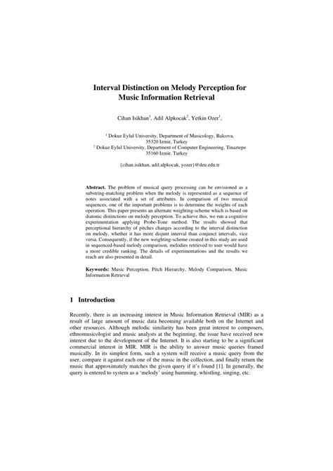 Pdf Interval Distinction On Melody Perception For Music Information Retrieval